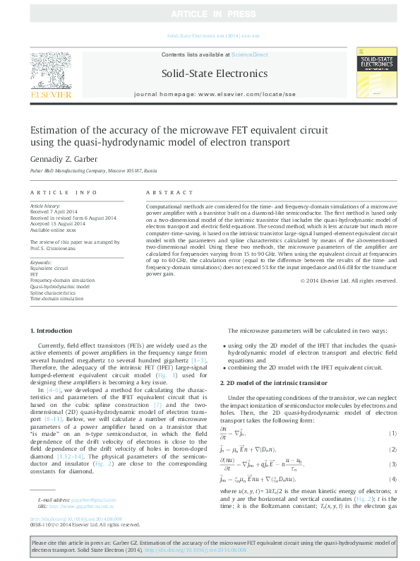 (PDF) Estimation of the accuracy of the microwave FET equivalent ...