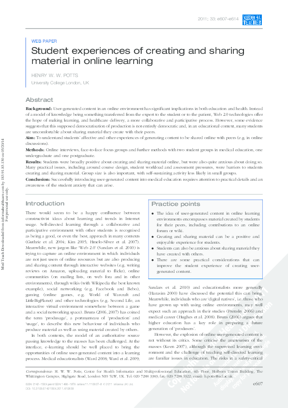 (PDF) Student experiences of creating and sharing material in online ...