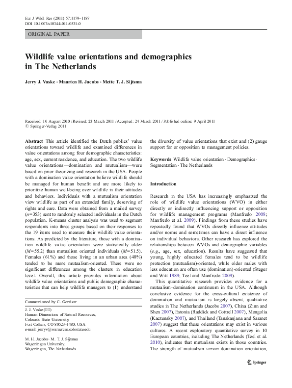 (PDF) Wildlife value orientations and demographics in The Netherlands