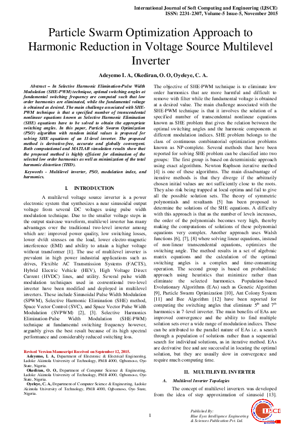 (PDF) Particle Swarm Optimization Approach to Harmonic Reduction in Voltage Source Multilevel ...