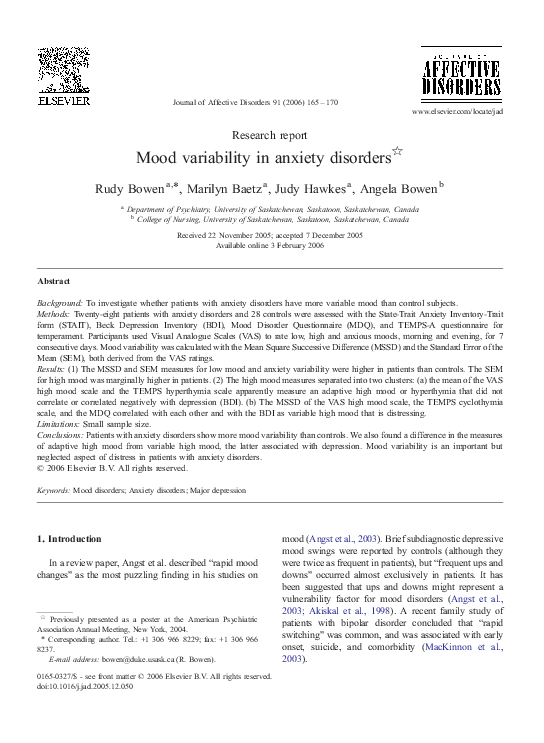 (PDF) Mood variability in anxiety disorders