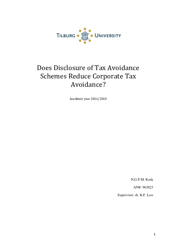 (PDF) Does Disclosure of Tax Avoidance Schemes Reduce Corporate Tax ...