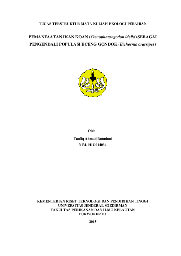 (PDF) Pemanfaatan Ikan Koan sebagai Pengendali Populasi Eceng Gondok