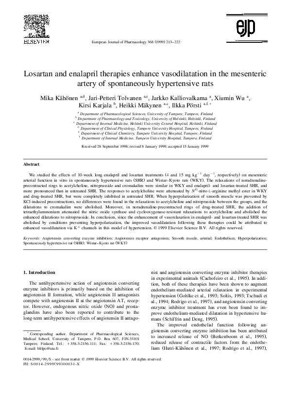 (PDF) Losartan and enalapril therapies enhance vasodilatation in the mesenteric artery of ...