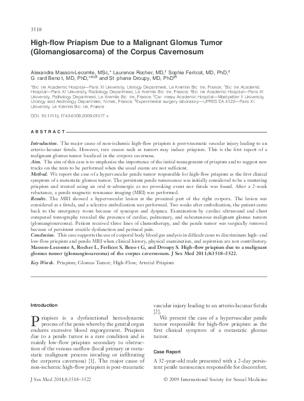 (PDF) High-flow Priapism Due to a Malignant Glomus Tumor ...