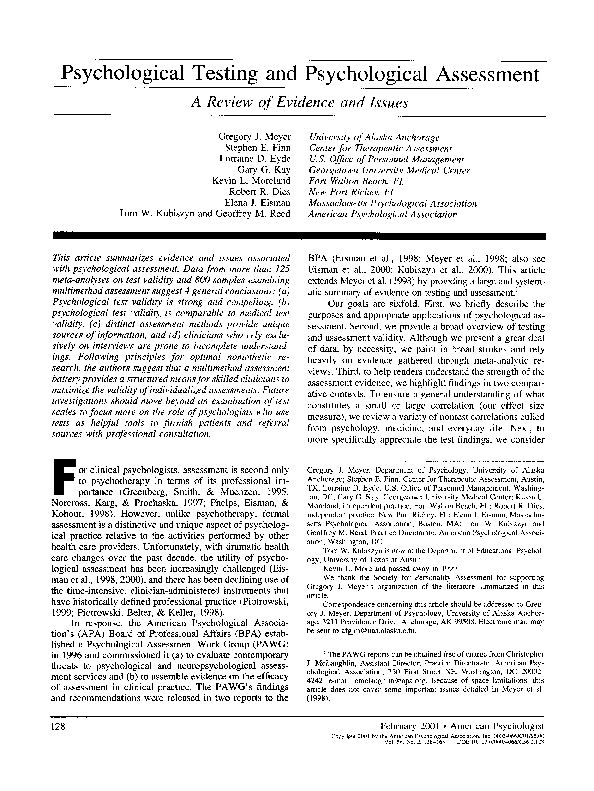 (PDF) Psychological testing and psychological assessment: A review of ...