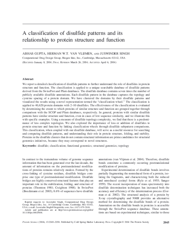 (PDF) A classification of disulfide patterns and its relationship to ...