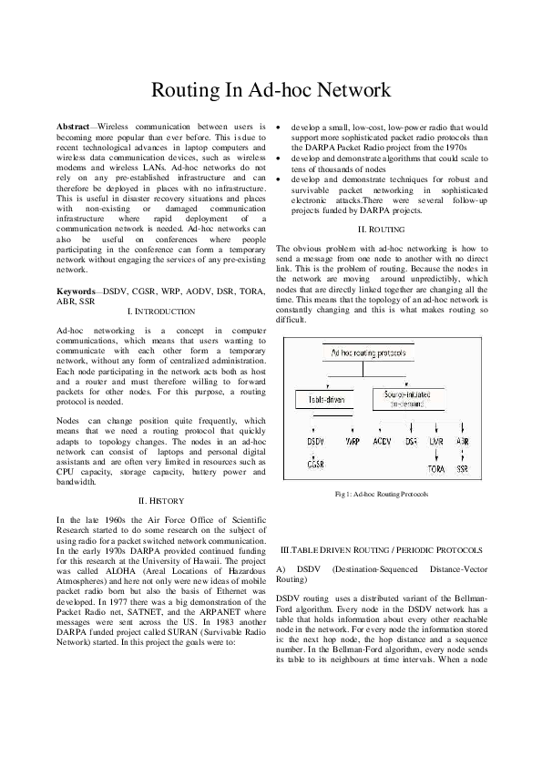 (PDF) Routing In Ad-hoc Networks