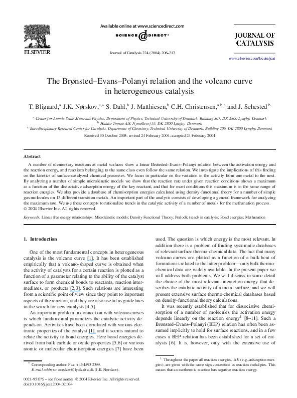 (PDF) The Brønsted–Evans–Polanyi relation and the volcano curve in ...