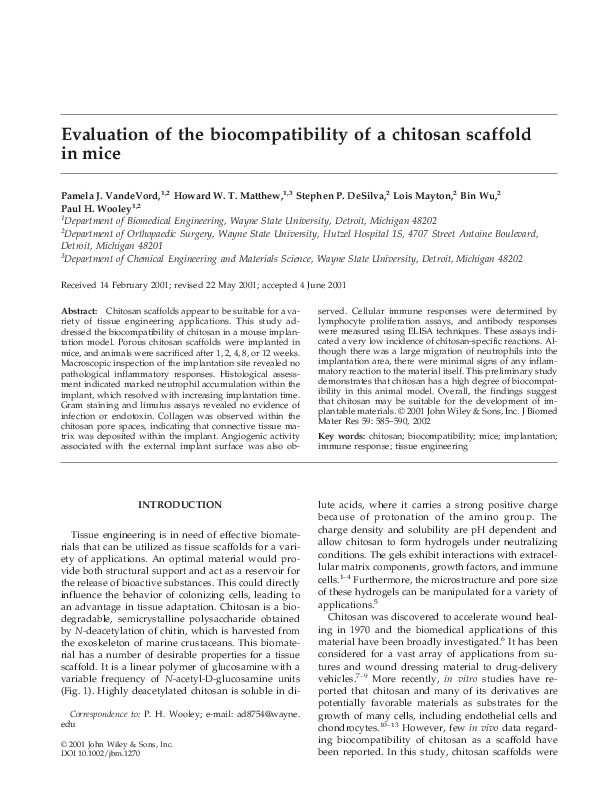 (PDF) Evaluation of the biocompatibility of a chitosan scaffold in mice