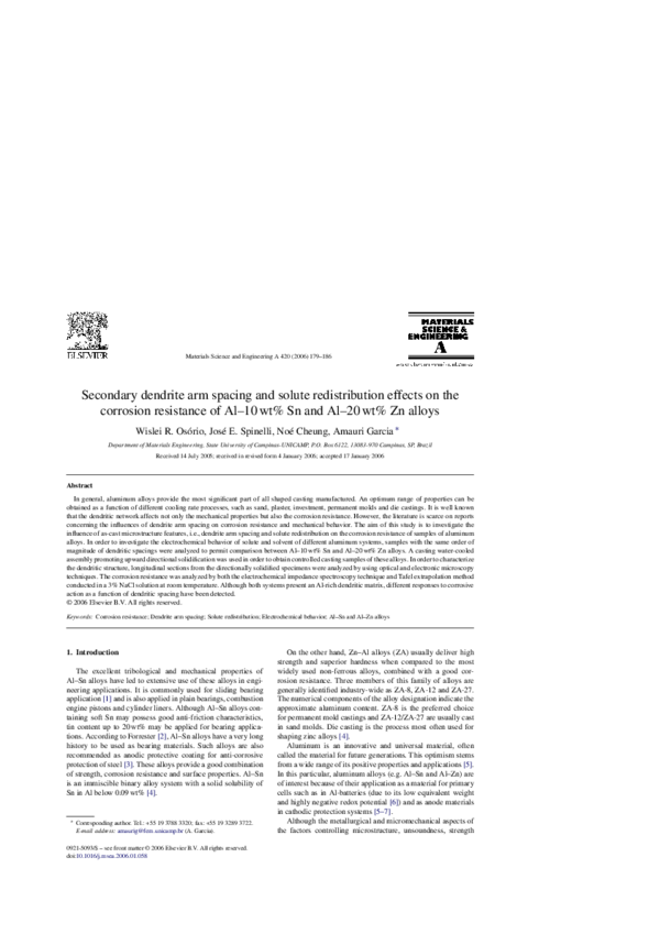 Pdf Secondary Dendrite Arm Spacing And Solute Redistribution Effects On The Corrosion