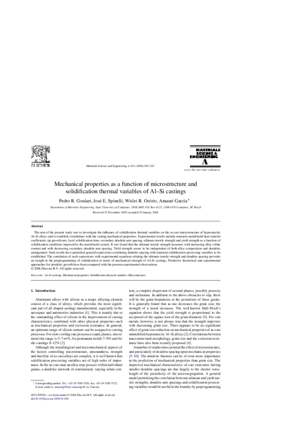 (PDF) Mechanical properties as a function of microstructure and solidification thermal variables ...