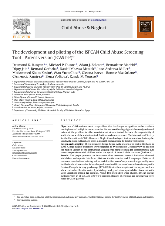 (PDF) The development and piloting of the ISPCAN Child Abuse Screening ...