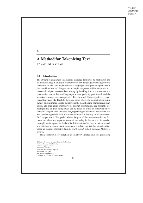 (PDF) A method for tokenizing text