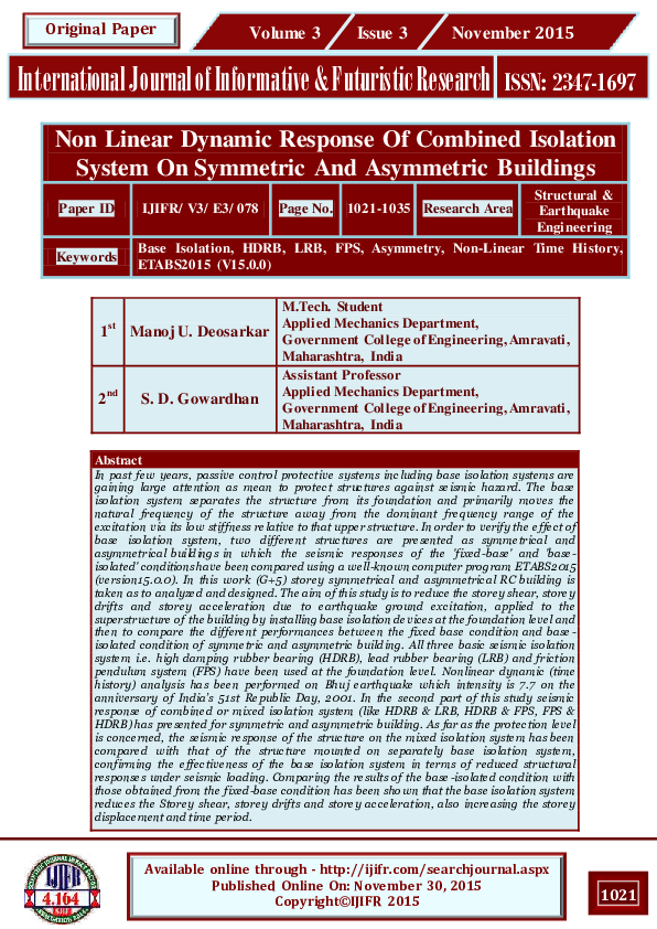 Pdf Non Linear Dynamic Response Of Combined Isolation System On