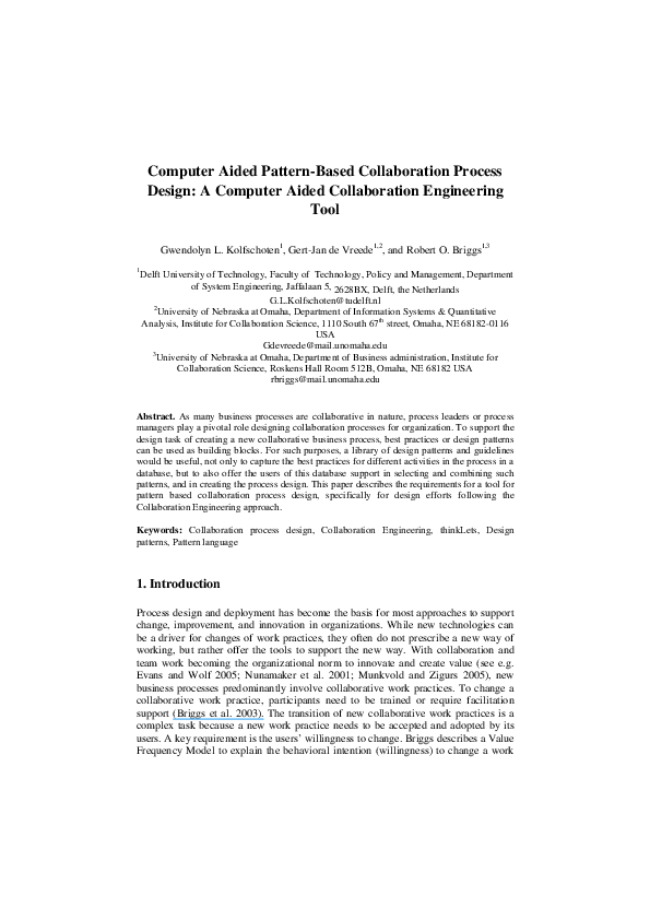(PDF) Computer Aided Pattern-Based Collaboration Process Design: A Computer Aided Collaboration ...