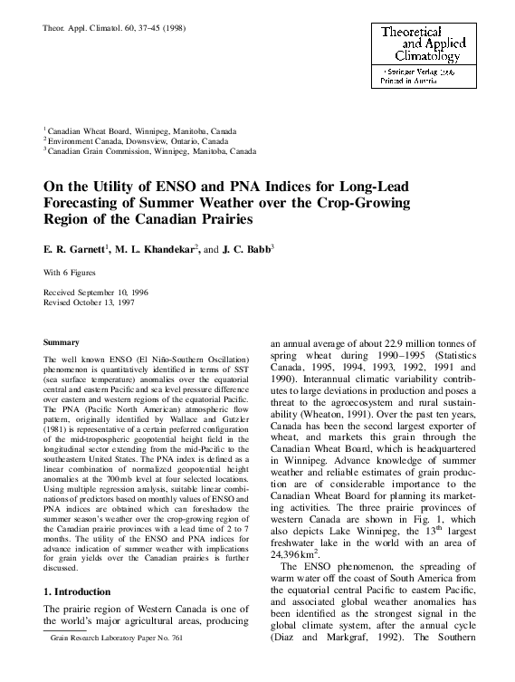 (PDF) On the Utility of ENSO and PNA Indices for Long-Lead Forecasting ...