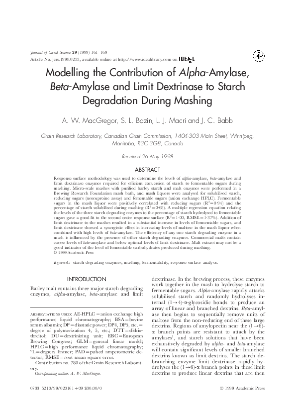 (PDF) Modelling the Contribution ofAlpha-Amylase,Beta-Amylase and Limit ...