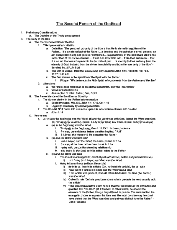 (PDF) The Second Person of the Trinity - Sunday School Notes