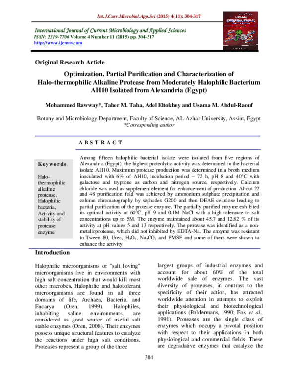 (PDF) Isolation and characterization of protease enzyme of halophilic microbes from water sample ...