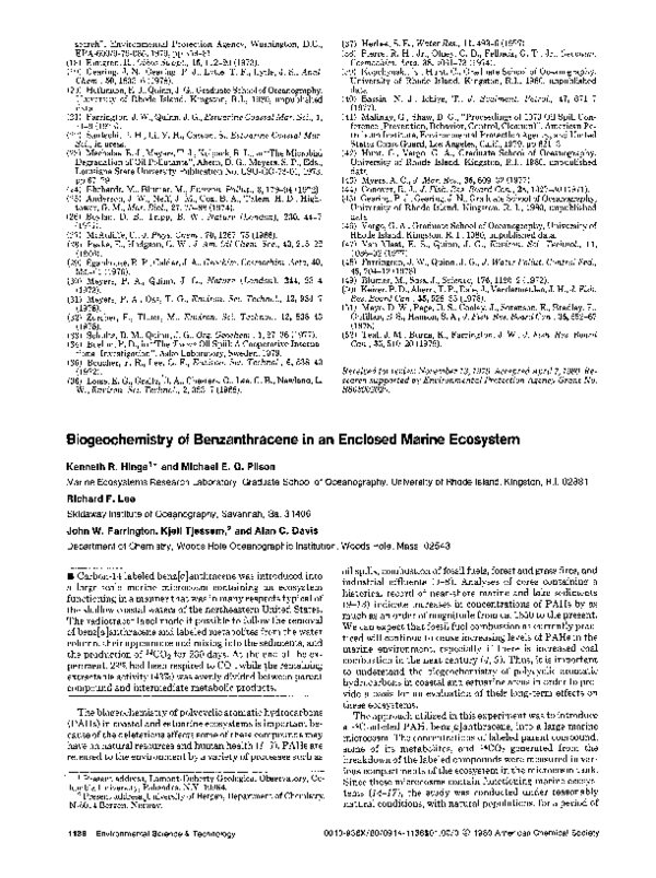 (PDF) Biogeochemistry of benzanthracene in an enclosed marine ecosystem