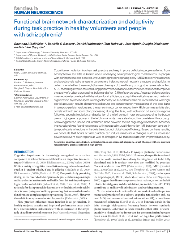 (PDF) Functional Brain Network Characterization and Adaptivity during ...