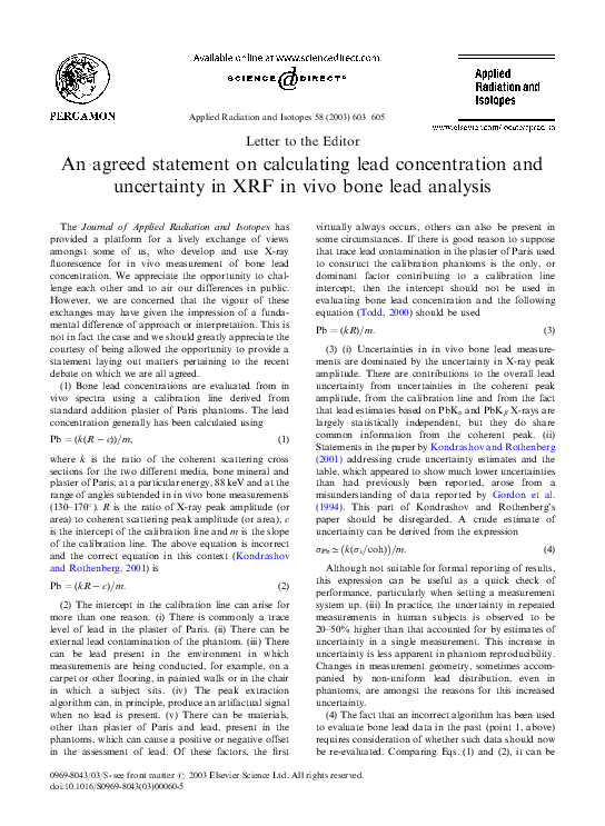 (PDF) An agreed statement on calculating lead concentration and ...