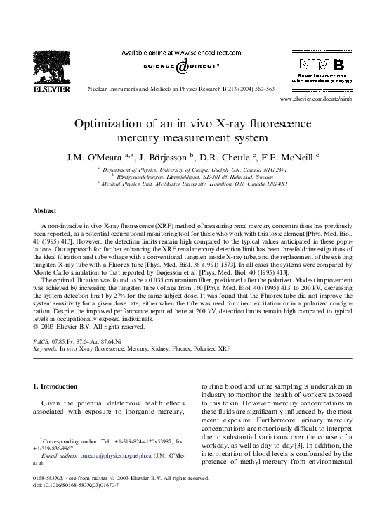 (PDF) Optimization of an in vivo X-ray fluorescence mercury measurement ...