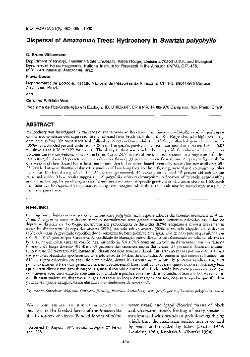 (PDF) Dispersal of Amazonian Trees: Hydrochory in Swartzia polyphylla1