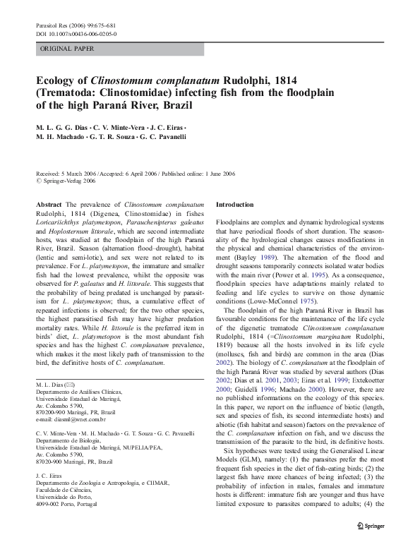 (PDF) Ecology of Clinostomum complanatum Rudolphi, 1814 (Trematoda ...