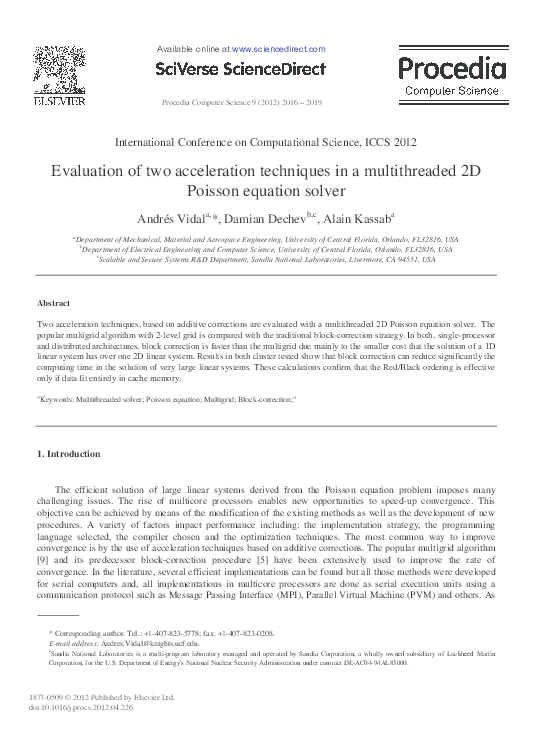Pdf Evaluation Of Two Acceleration Techniques In A Multithreaded 2d