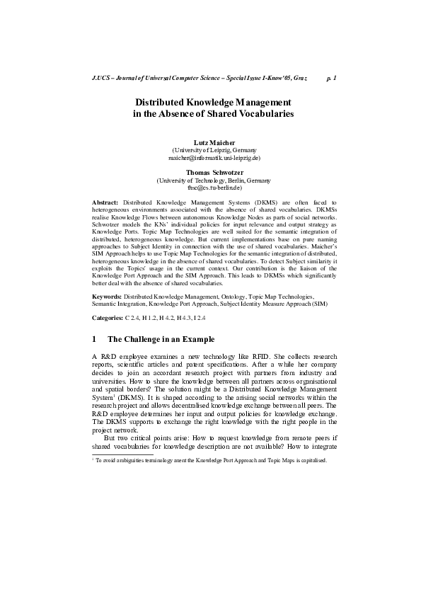 (PDF) Distributed Knowledge Management in the Absence of Shared Vocabularies