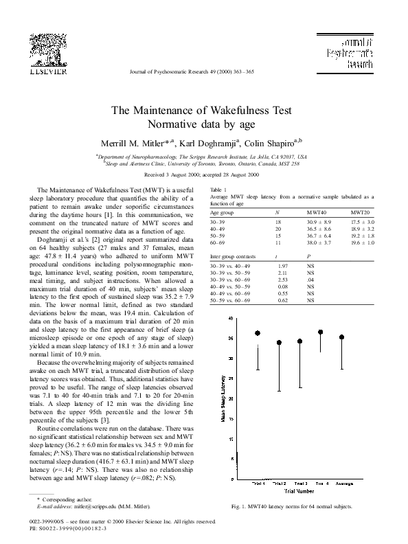 (PDF) The Maintenance of Wakefulness Test: Normative data by age