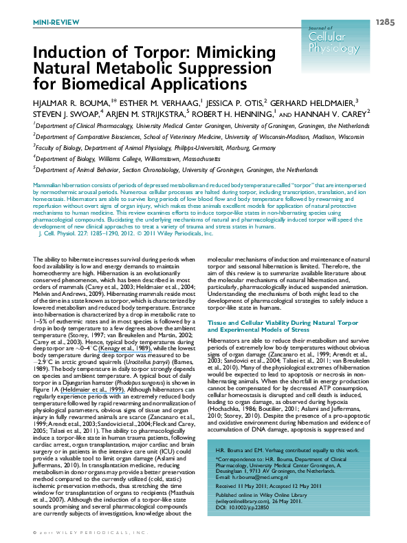 (PDF) Induction of torpor: Mimicking natural metabolic suppression for ...