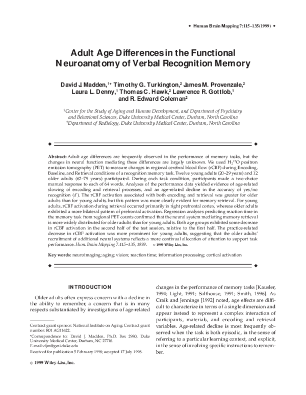 (PDF) Adult age differences in the functional neuroanatomy of verbal recognition memory ...