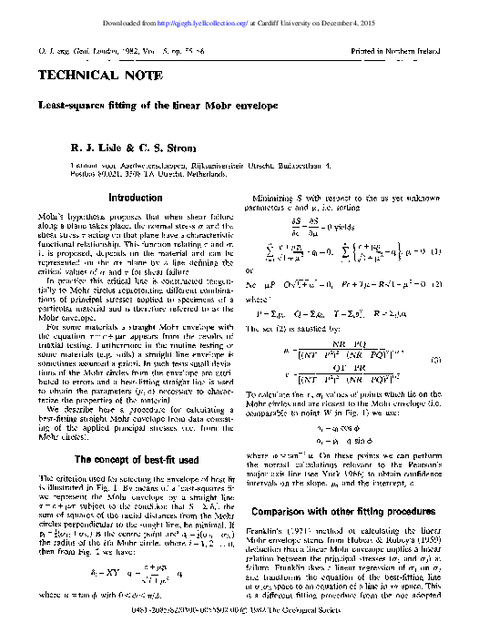 (PDF) Least-squares fitting of the linear Mohr envelope