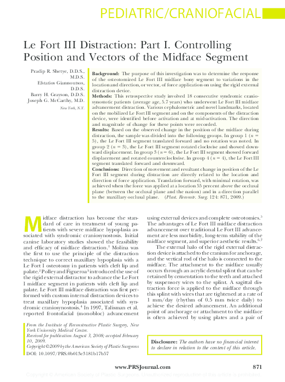 (PDF) Le Fort III Distraction: Part I. Controlling Position and Vectors ...