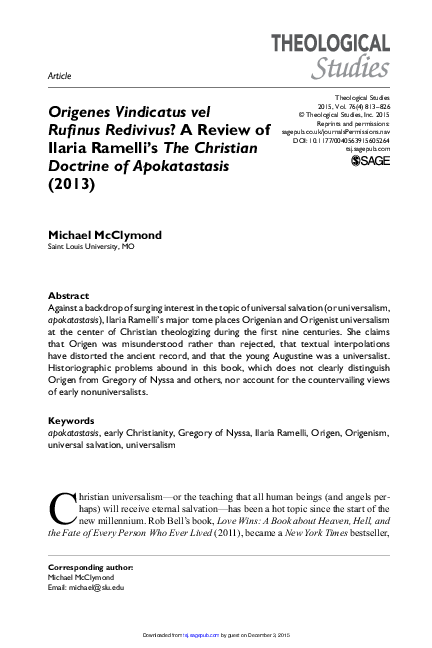 (PDF) Origenes Vindicatus aut Rufinus Redivivus?: A Review of Ilaria ...