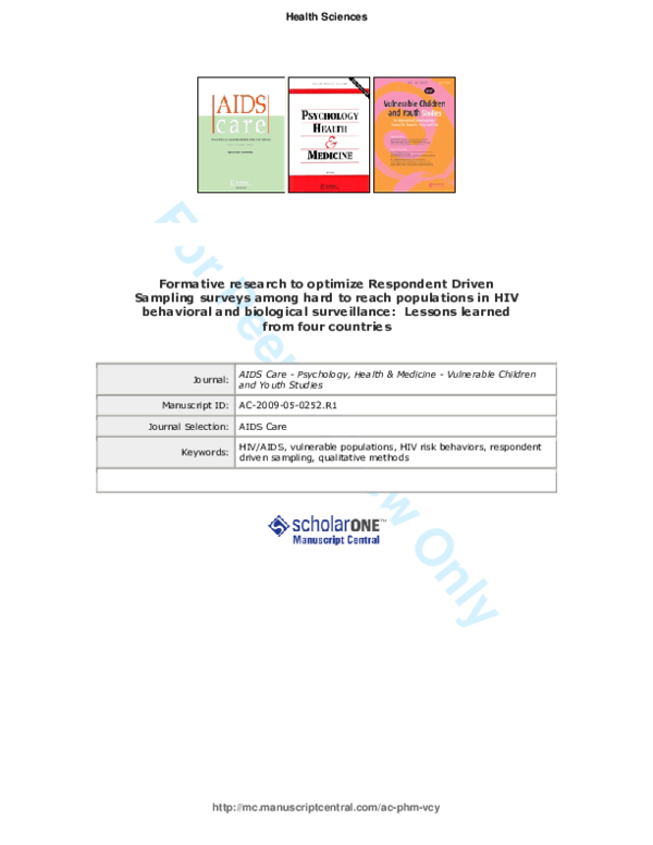 (PDF) Formative research to optimize respondent-driven sampling surveys ...