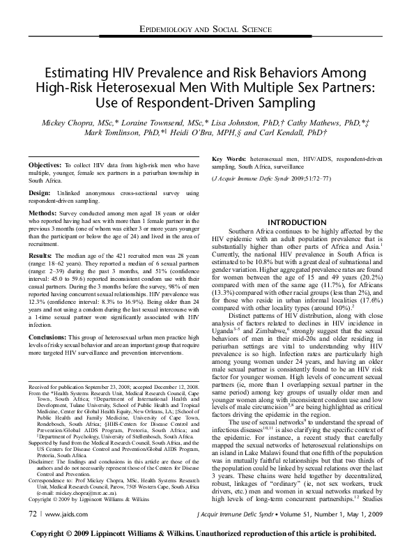 (PDF) Estimating HIV Prevalence and Risk Behaviors Among High-Risk ...