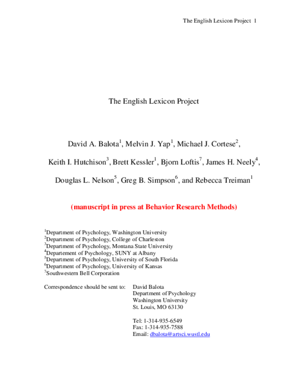 (PDF) The English Lexicon Project: A Users Guide.