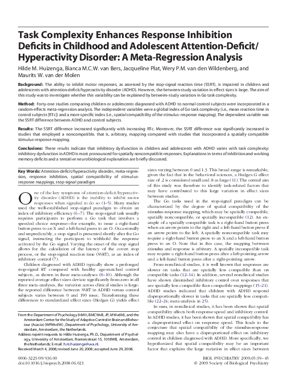 (PDF) Task Complexity Enhances Response Inhibition Deficits in Childhood andAdolescentAttention ...
