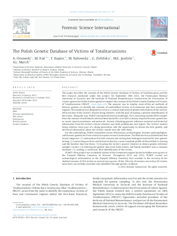 (PDF) The Polish Genetic Database of Victims of Totalitarianism