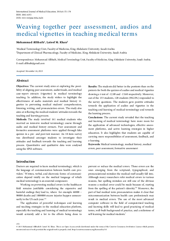 (PDF) Weaving together peer assessment, audios and medical vignettes in ...