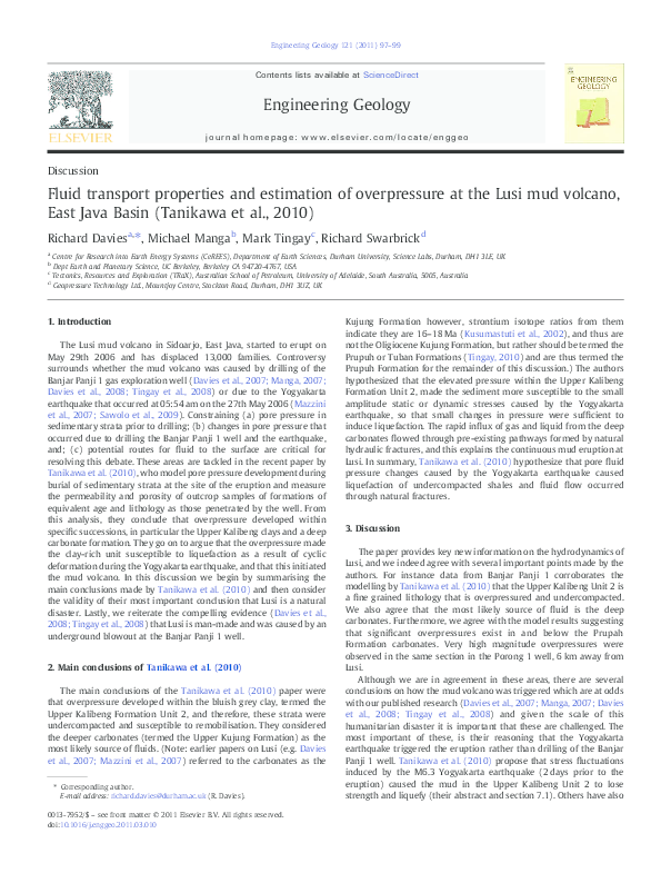(PDF) Fluid transport properties and estimation of overpressure at the ...