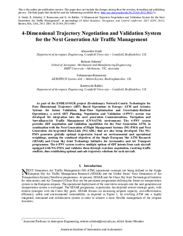 Pdf 4 Dimensional Trajectory Negotiation And Validation System For
