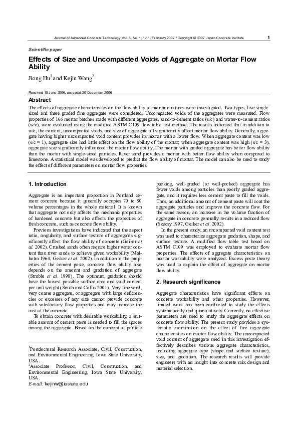 (PDF) Effects of Size and Uncompacted Voids of Aggregate on Mortar Flow