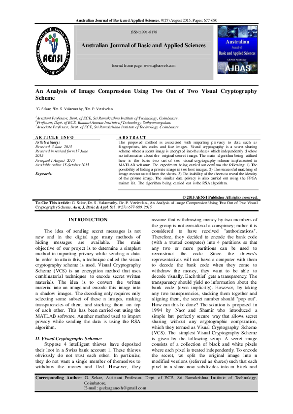 (PDF) An Analysis of Image Compression Using Two Out of Two Visual Cryptography Scheme