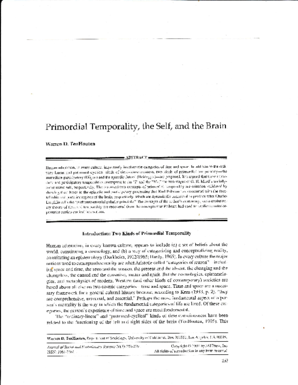 (PDF) Primordial Temporality, the Self,and the Brain | Warren D ...