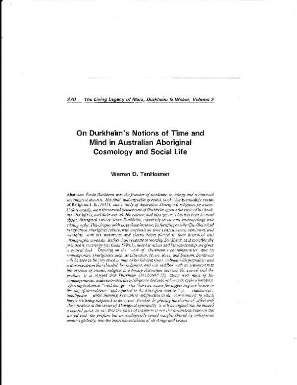 (PDF) On Durkheim's Notions of Time and Mind in Australian Aboriginal ...